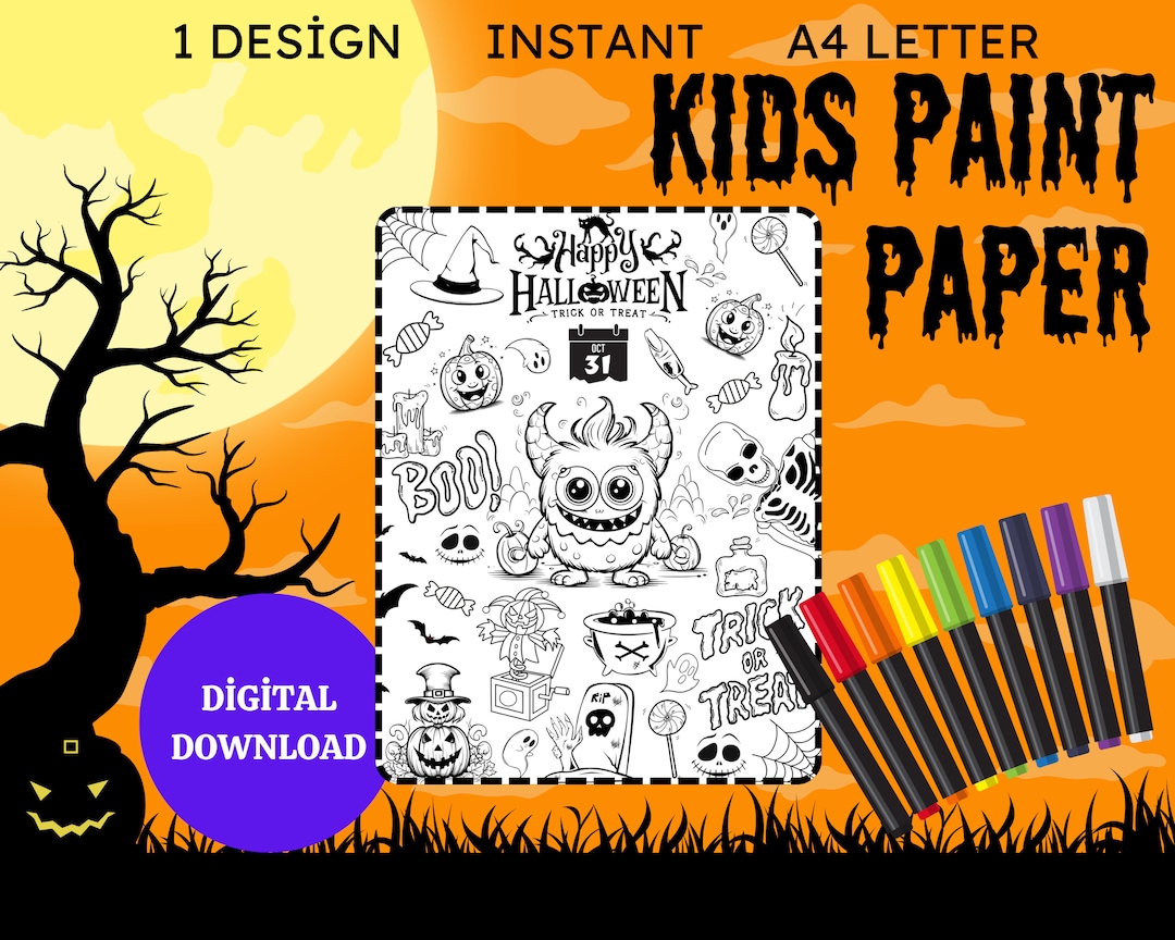 Kids Halloween Coloring Paper Printable / Journal for Kids - Etsy