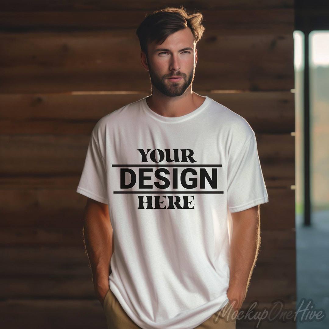 White Gildan 2000 Male Model Tshirt Mockup Styled Shirt Mens - Etsy
