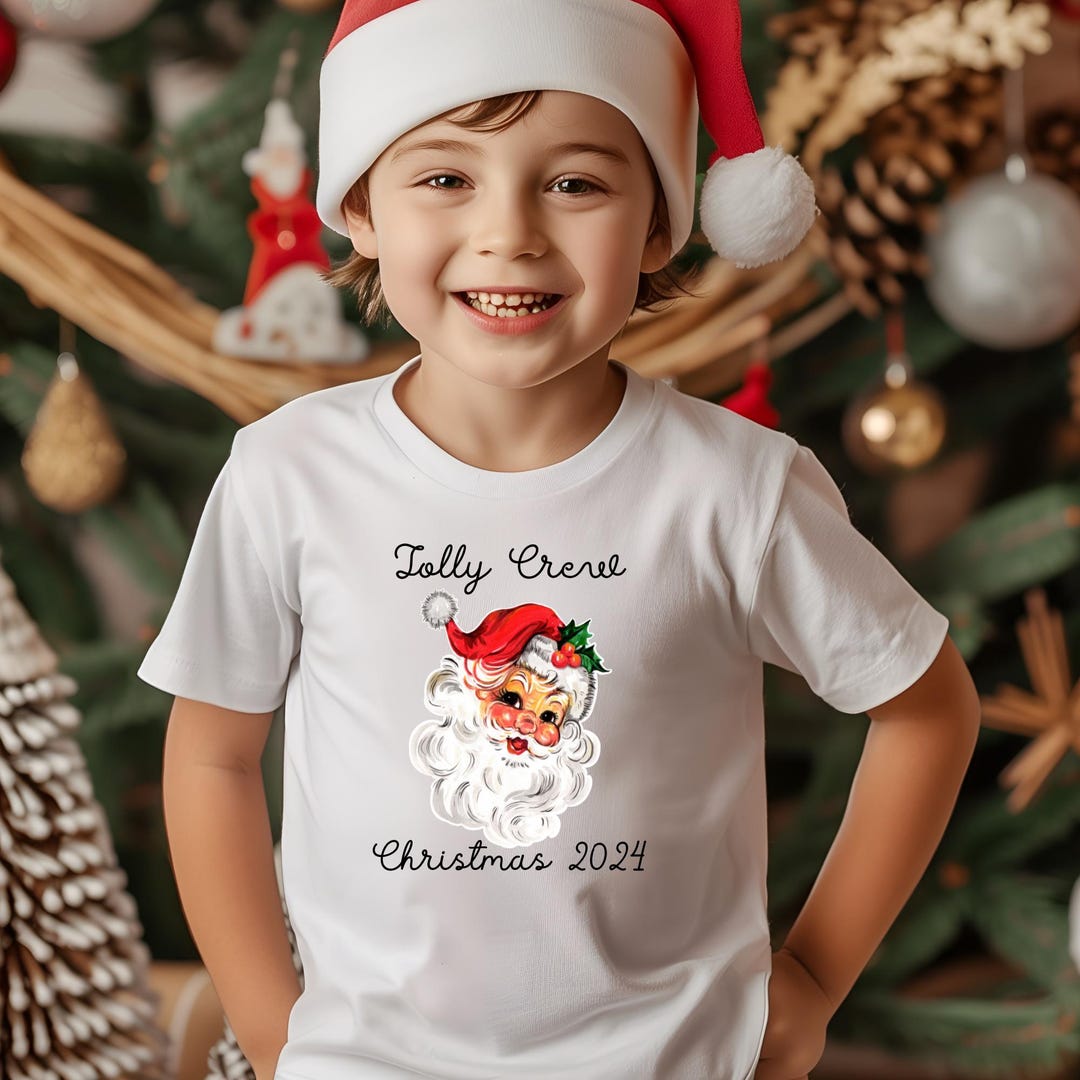 Jolly Crew Christmas 2024 Shirt, Cute Santa Claus Face T-shirt Holly ...