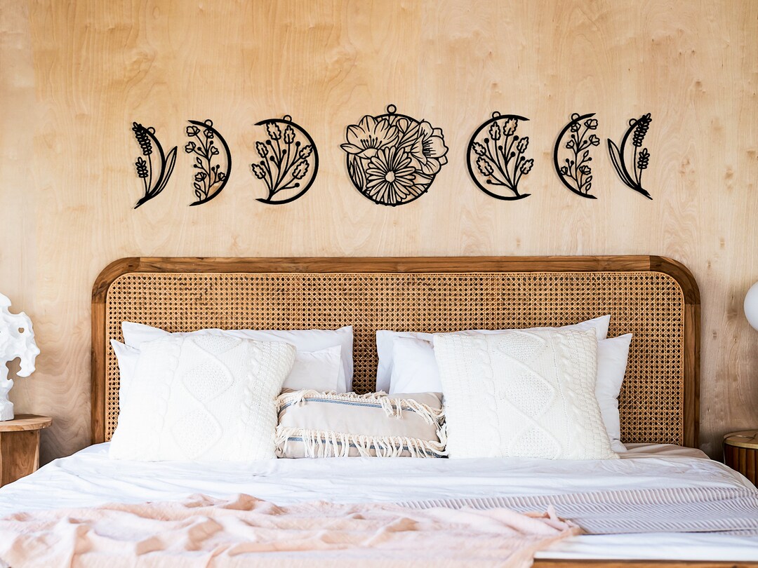 Metal Floral Moon Phase Metal Wall Art, Moon Phase Metal Wall Decor ...