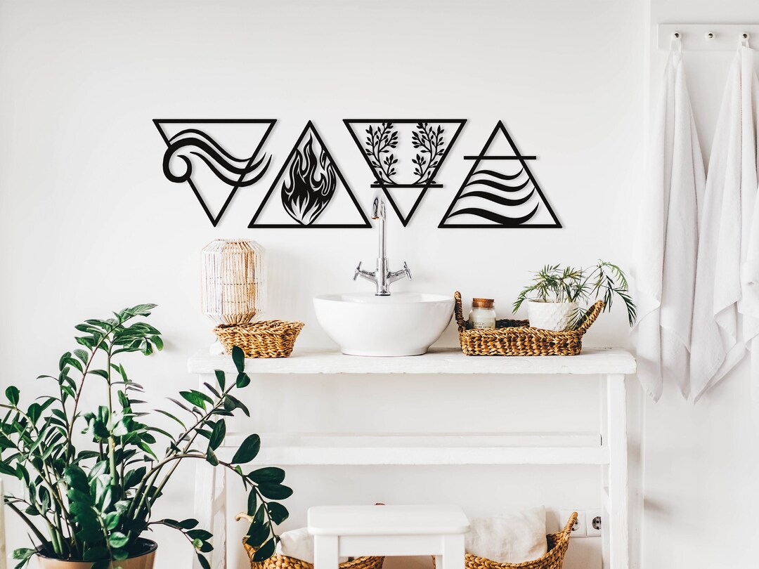 Four Elements Metal Wall Art, Metal 4 Element Wall Decor, Triangle Wall ...