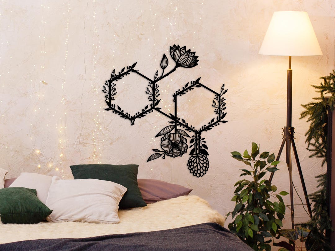 Ketamine Metal Wall Art, Ketamine Molecule Wall Decor, Floral Above Bed ...