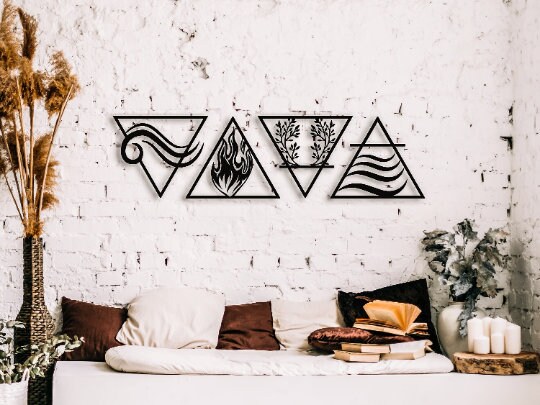 Four Elements Metal Wall Art, Metal 4 Element Wall Decor, Triangle Wall ...