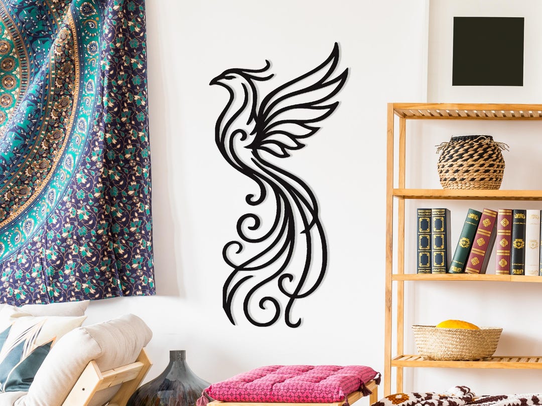 Phoenix Metal Wall Art, Rising Phoenix Wall Decor, Legendary Bird Line ...