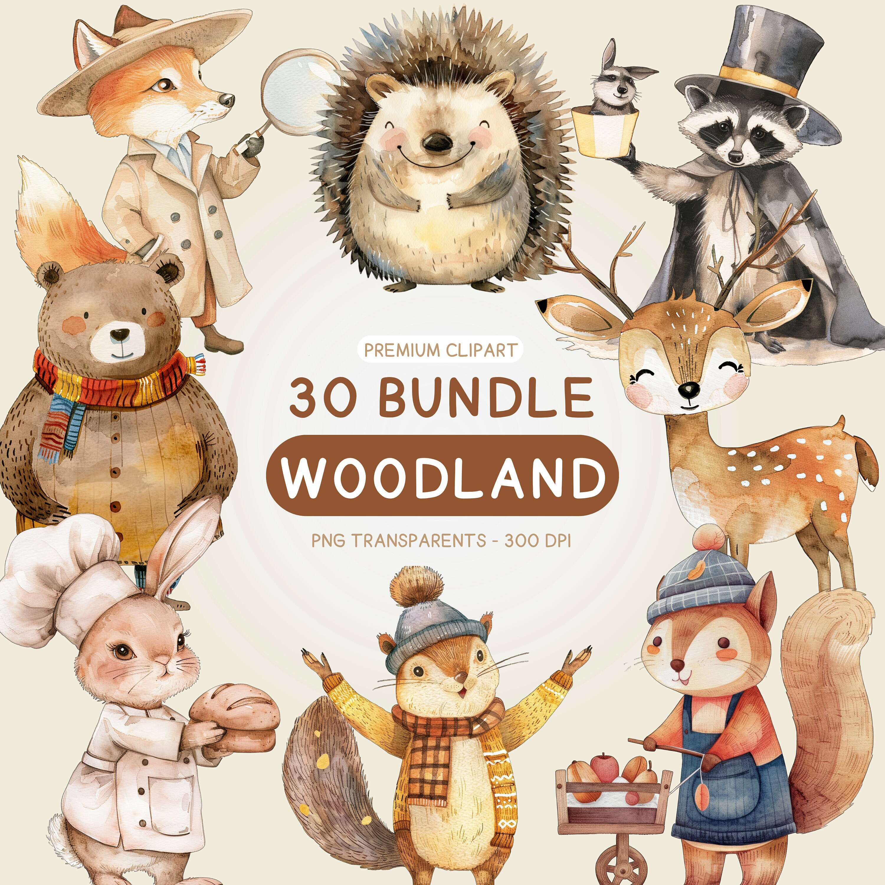 Woodland Animals Watercolor Bundle Clipart, Cute Forest Animals PNG ...
