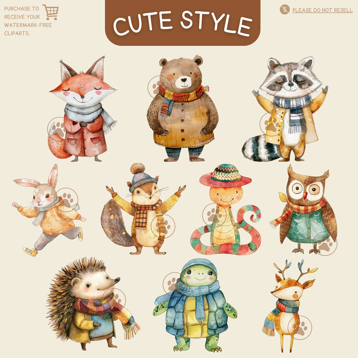 Woodland Animals Watercolor Bundle Clipart, Cute Forest Animals PNG ...
