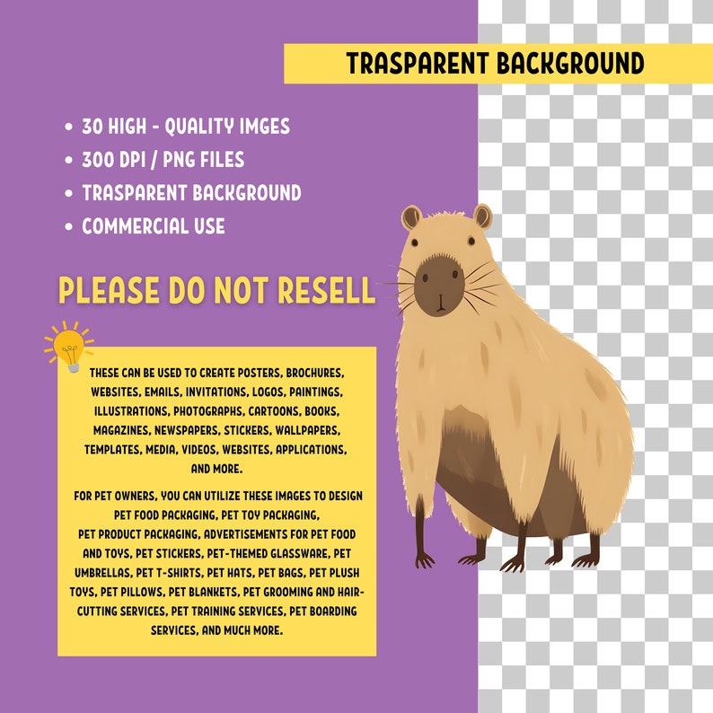 30 Bundle Capybara Clipart | High Quality Transparent Pngs| Instant ...