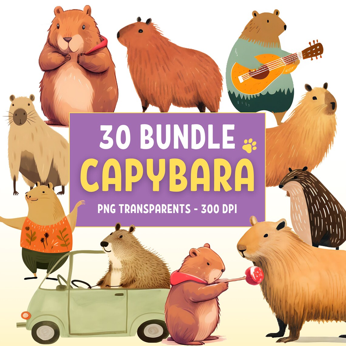 30 Bundle Capybara Clipart High Quality Transparent Pngs Instant ...