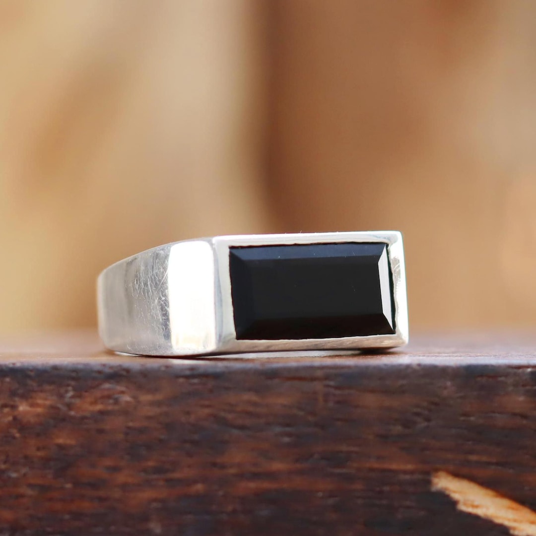 Black Onyx Men's Signet Ring: 925 Sterling Silver - Etsy