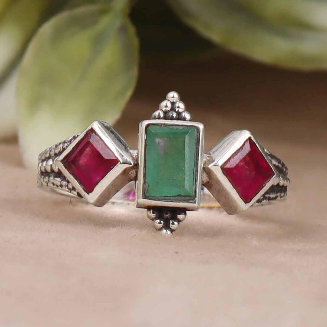 Nephrite & Ruby 925 Sterling Silver Ring: Gemstone Wedding Jewelry - Etsy