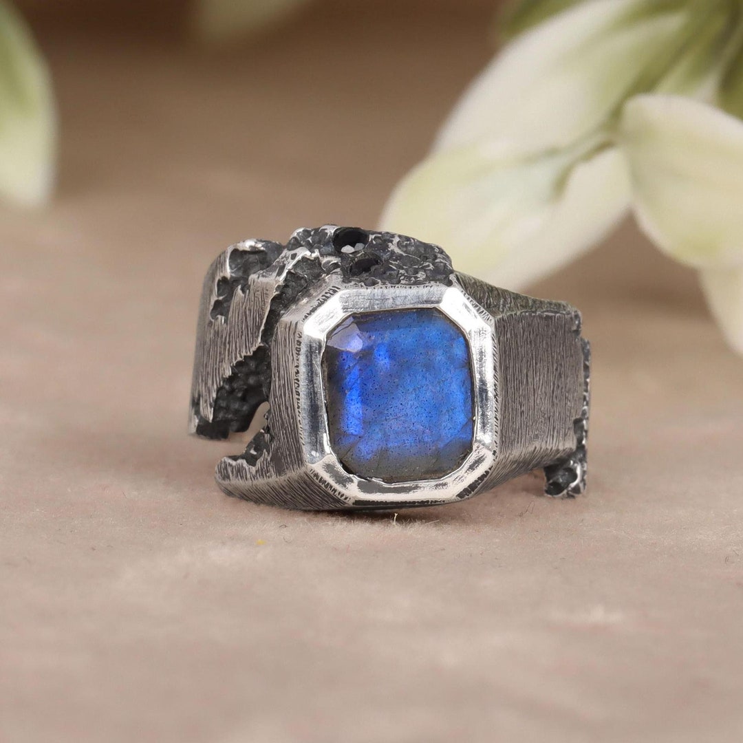 Blue Labradorite Sterling Silver Men's Signet Ring - Etsy UK