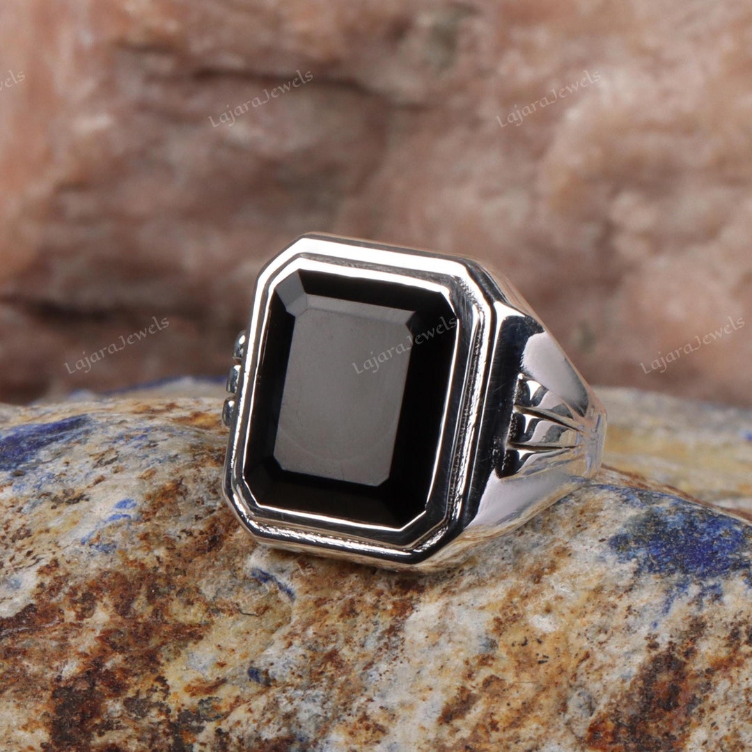 Black Onyx Men's Ring, Statement Mens Ring in Silver, 925 Sterling ...