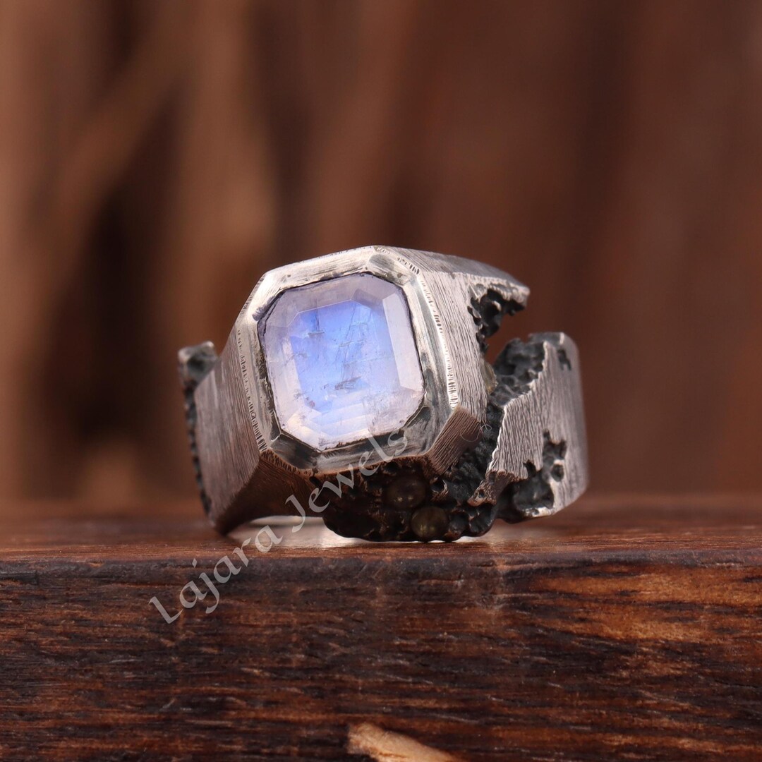 Rainbow Moonstone Signet Ring: 925 Sterling Silver Men's Ring - Etsy