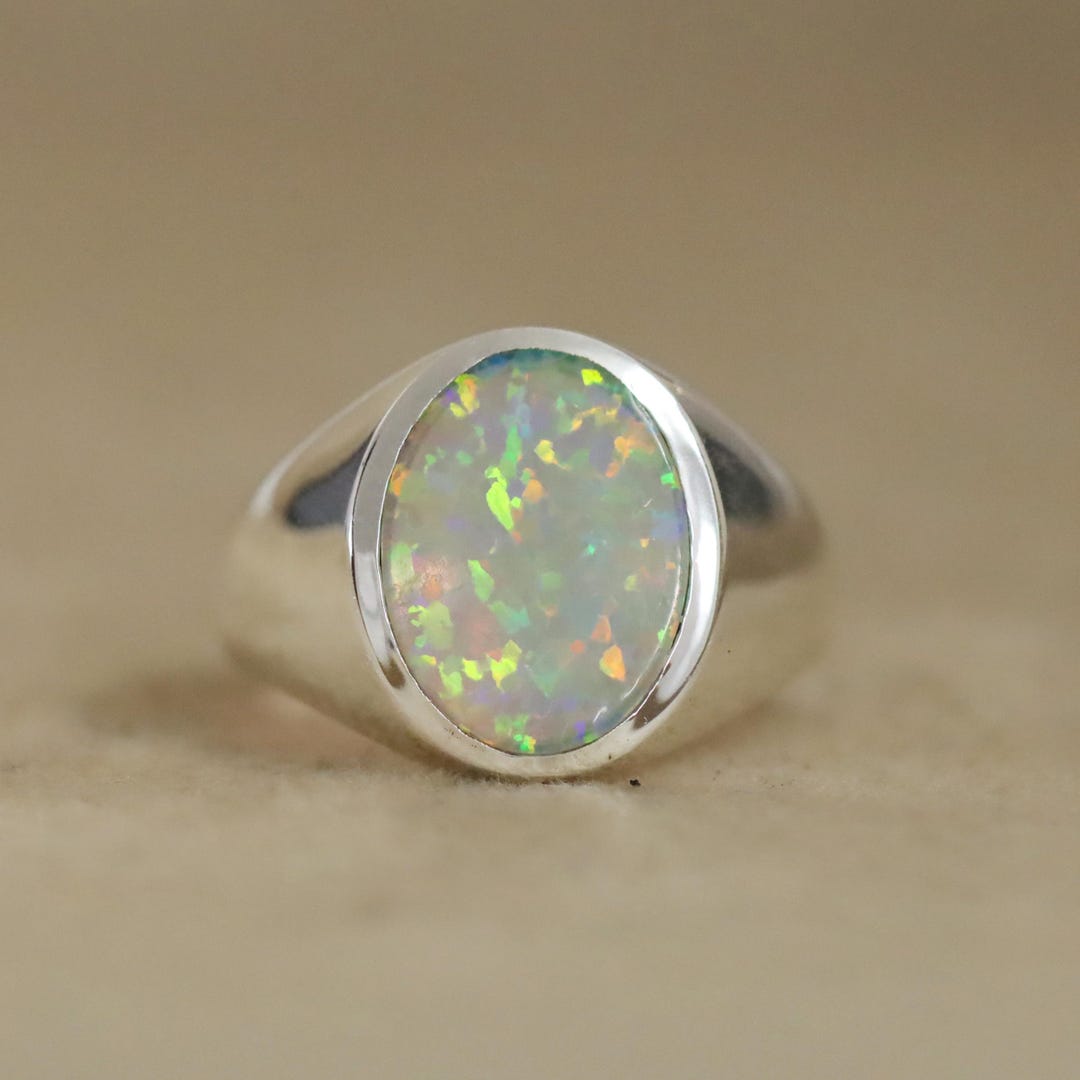 Fire Opal Signet Ring: 925 Sterling Silver Gemstone Ring - Etsy