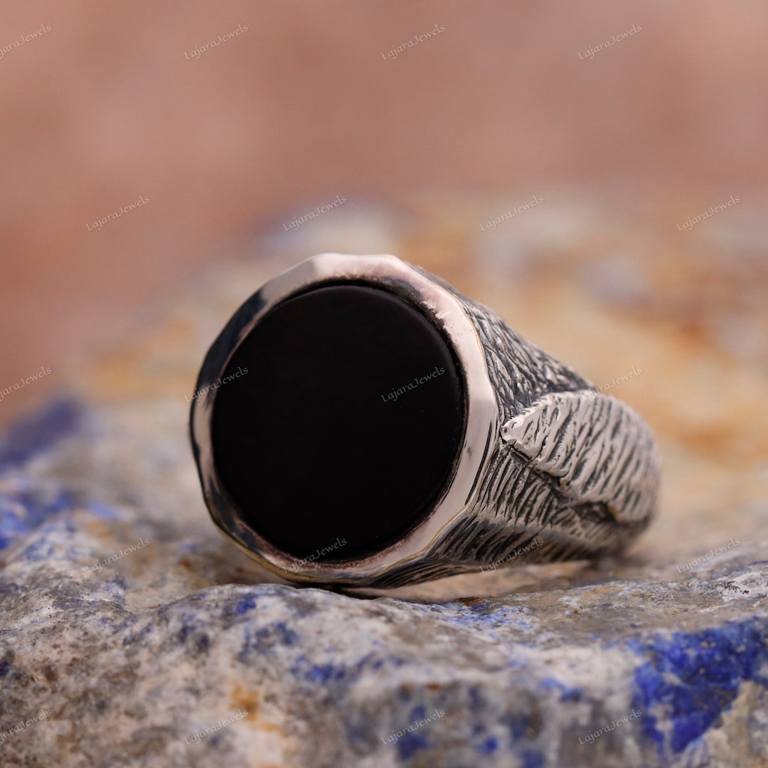Black Onyx Signet Ring, 925 Sterling Silver Men's Ring, Natural Onyx ...