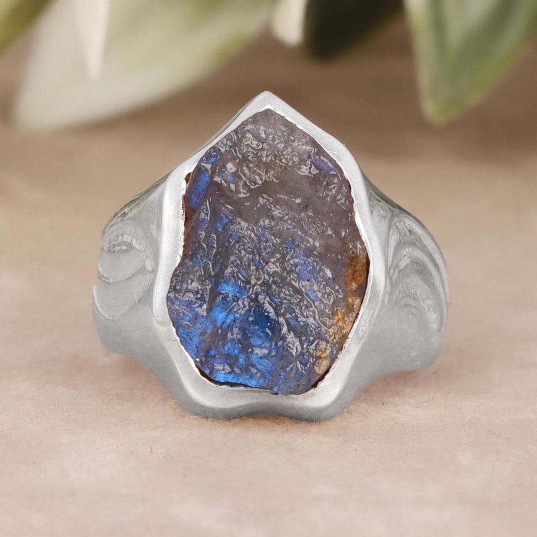 Raw Labradorite Sterling Silver Men's Signet Ring - Etsy