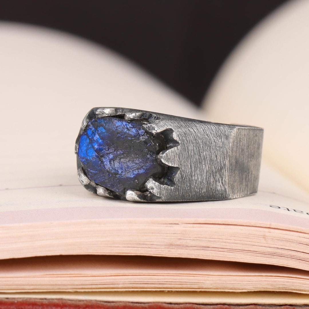 Raw Labradorite Signet Ring: 925 Sterling Silver, Bohemian Mens Ring - Etsy