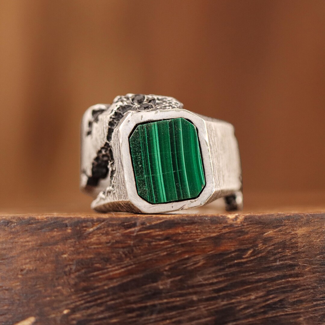 Malachite Signet Ring: Twisted Sterling Silver Statement Ring - Etsy