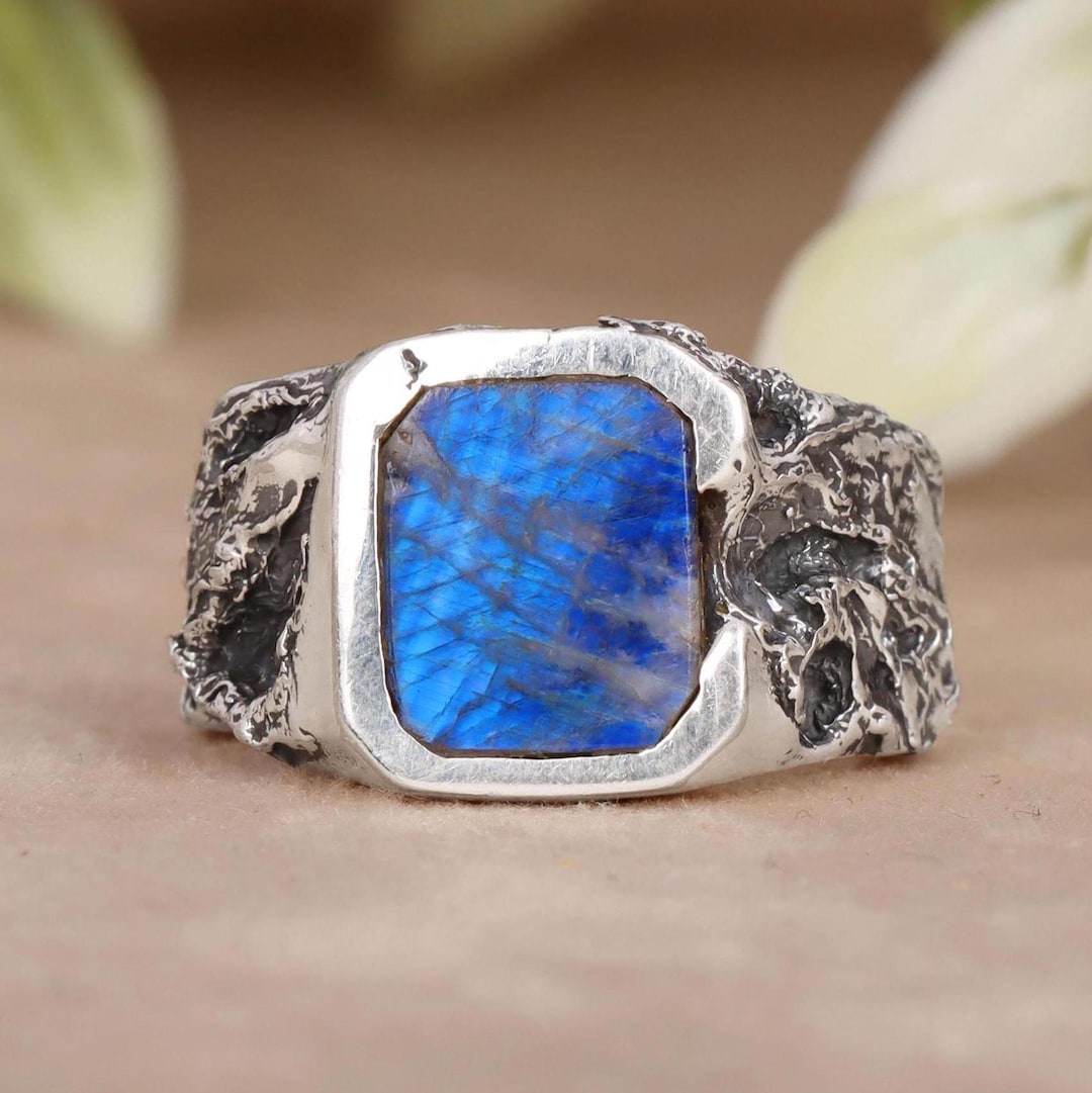 Natural Labradorite Men's Signet Ring: 925 Sterling Silver - Etsy