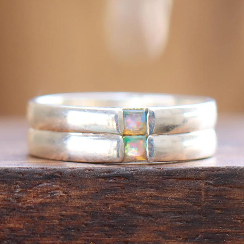 Thick Silver Opal Rings - Etsy