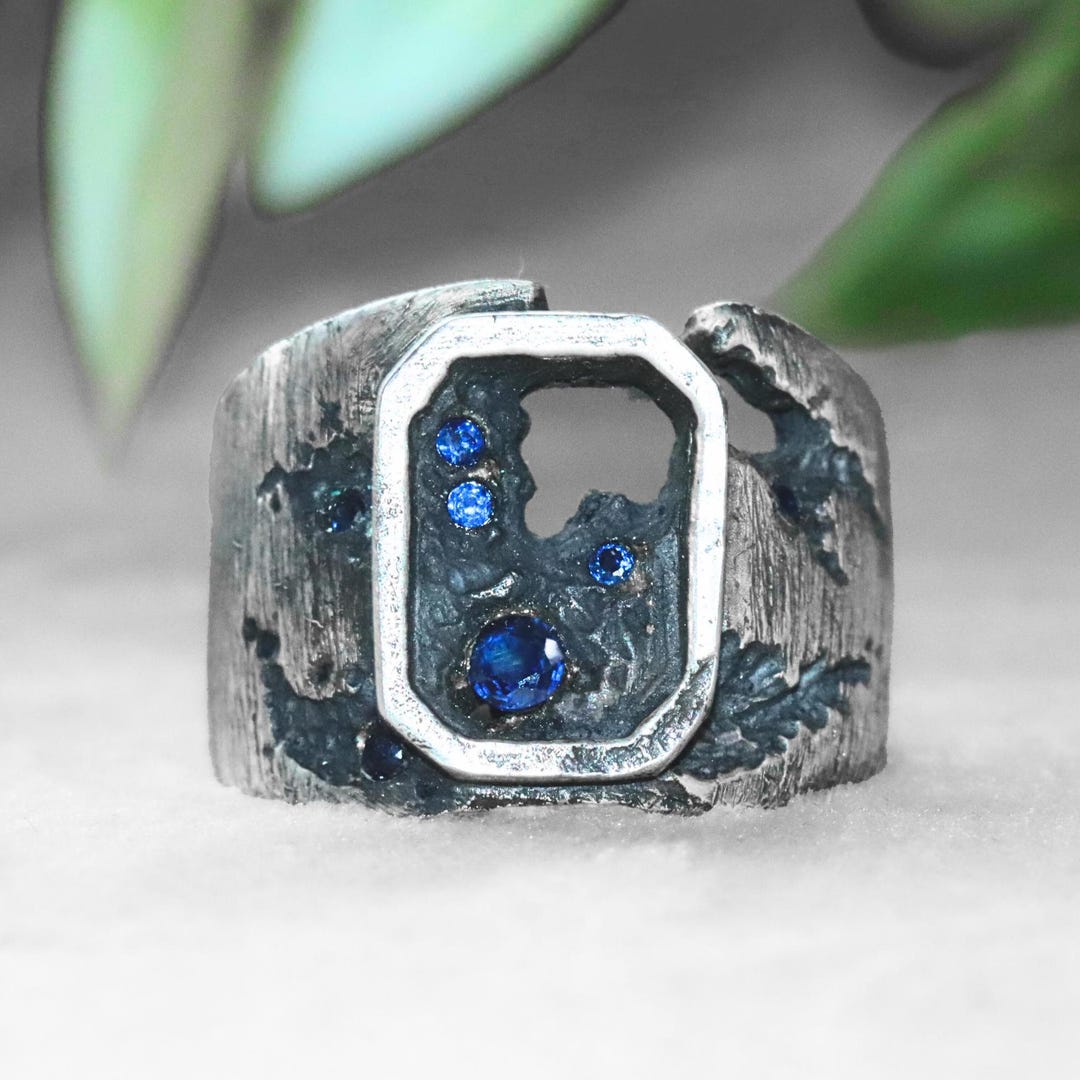 Blue Sapphire Mens Signet Ring - 925 Sterling Silver - Etsy