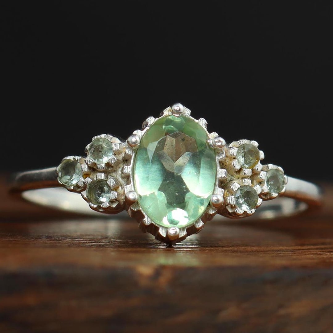 Green Amethyst Ring: Dainty 925 Sterling Silver, Women's Promise Ring ...