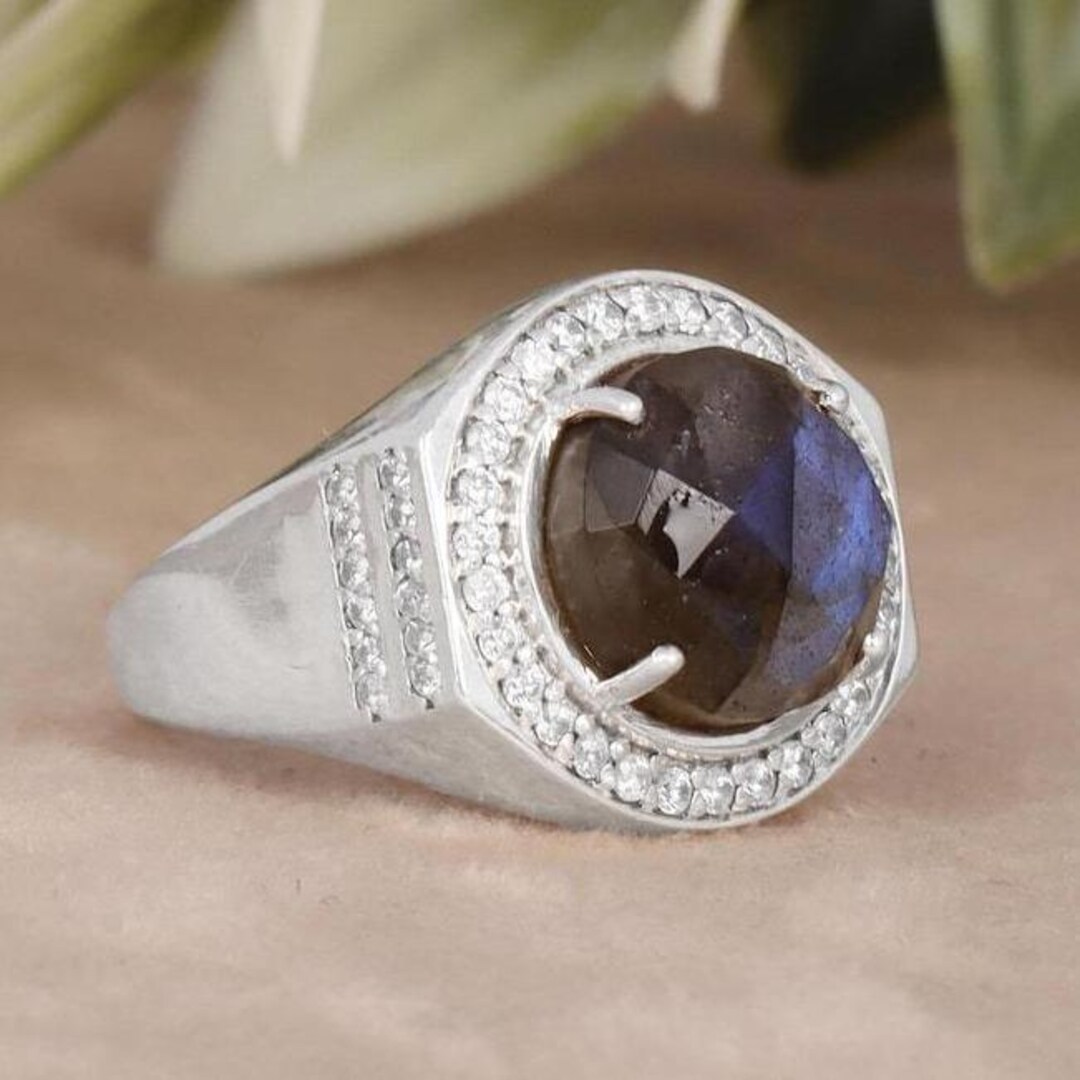 Natural Labradorite Ring, Men's Ring, 925 Sterling Silver Ring, Blue ...