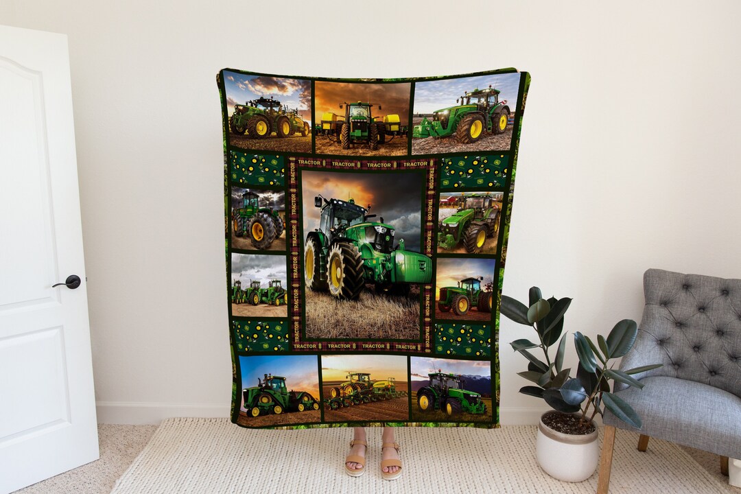 Vintage Green Tractor Farmhouse Blanket Gift Ideas for Farmer Cozy ...
