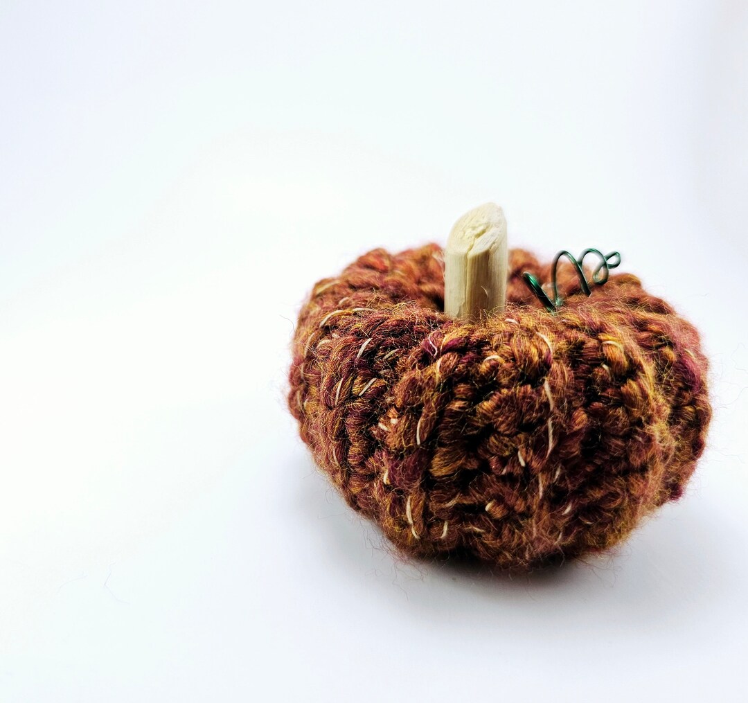 Small Bumpy Copper Crochet Pumpkin W/wood Stem & Copper Wire: Handmade ...
