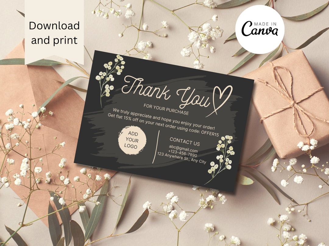 Thank You Business Card Digital Customizable Card Floral Print - Etsy