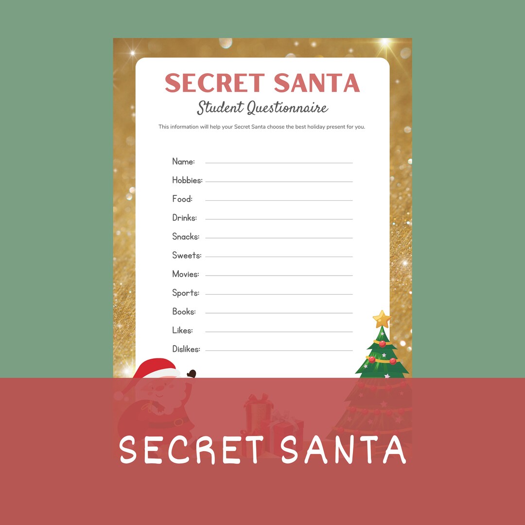 Printable Secret Santa Questionnaire for Christmas Gift Exchange Secret ...