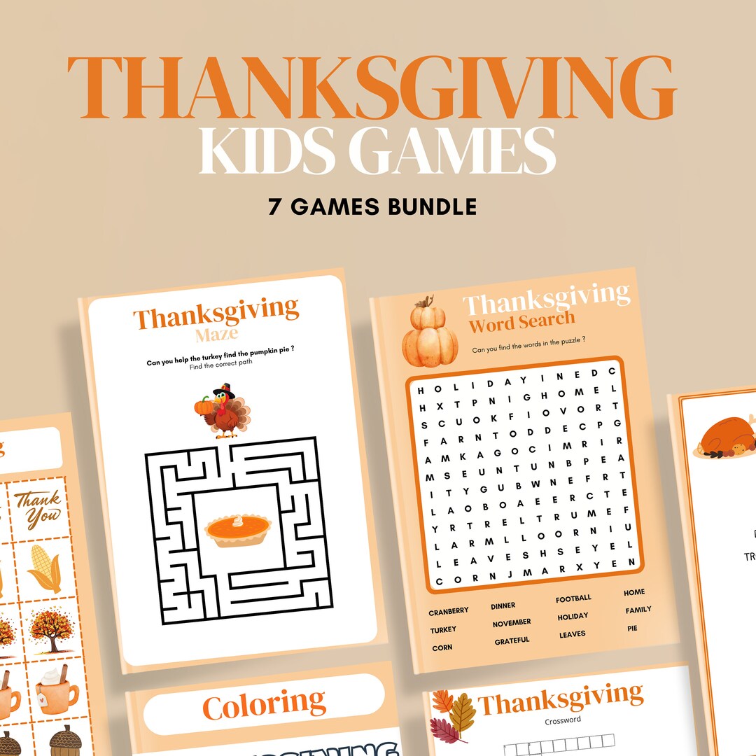 Thanksgiving Party Games Bundle for Kids Printable Template - Etsy