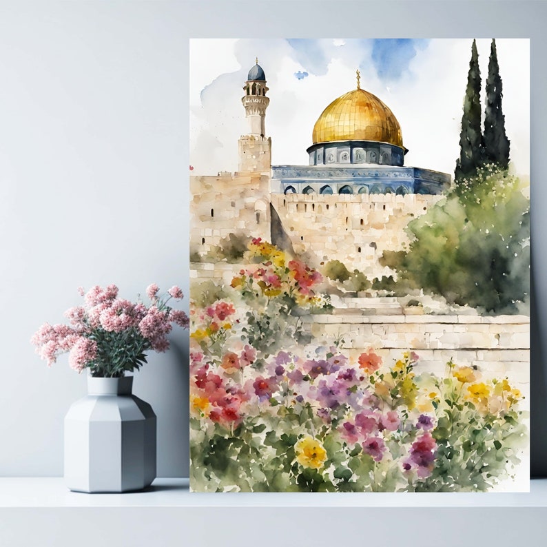 Mosque Print Al-aqsa Masjed Minaret Dome of Rock Old Architecture ...