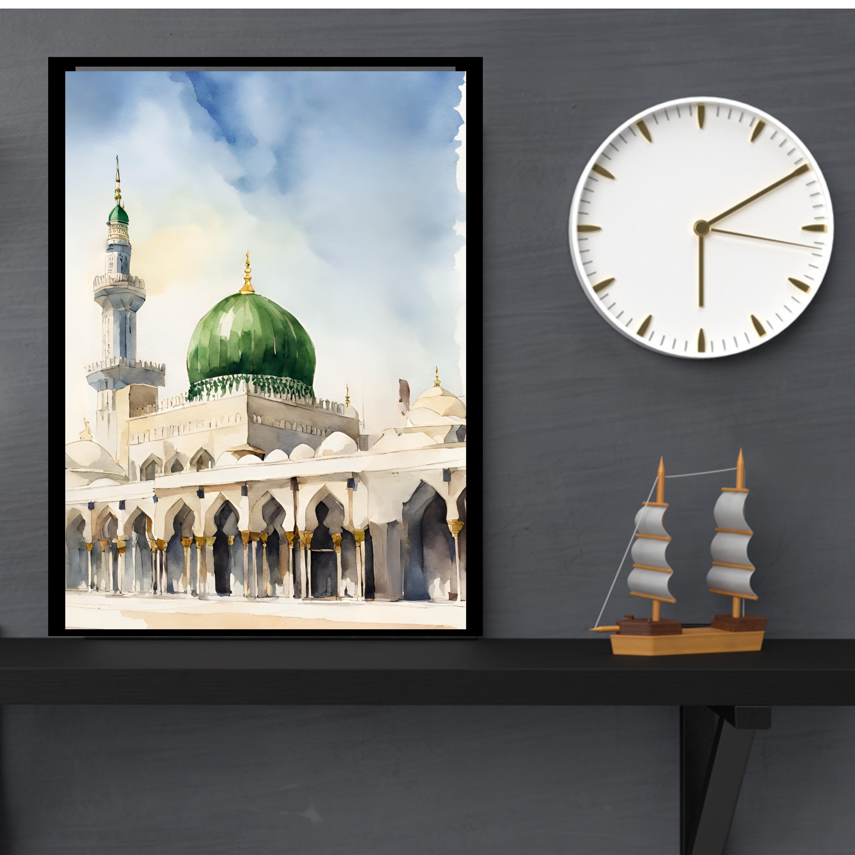 Masjid Nabawi Watercolor Art Print: Islamic Mosque Poster (digital ...