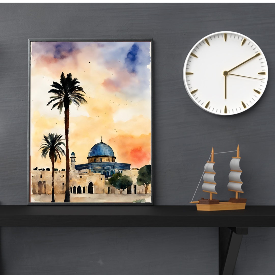 Mosque Print Al-aqsa Masjed Minaret Palestine Old Architecture ...