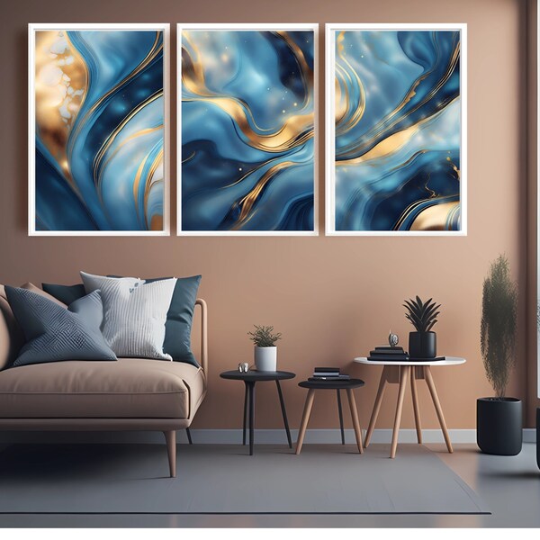 Blue Gold Wall Art - Etsy