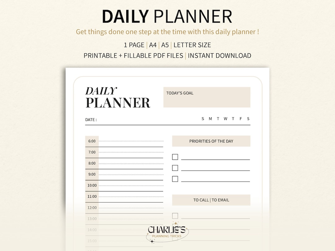 Daily Planner Printable Fillable Planner Productivity - Etsy