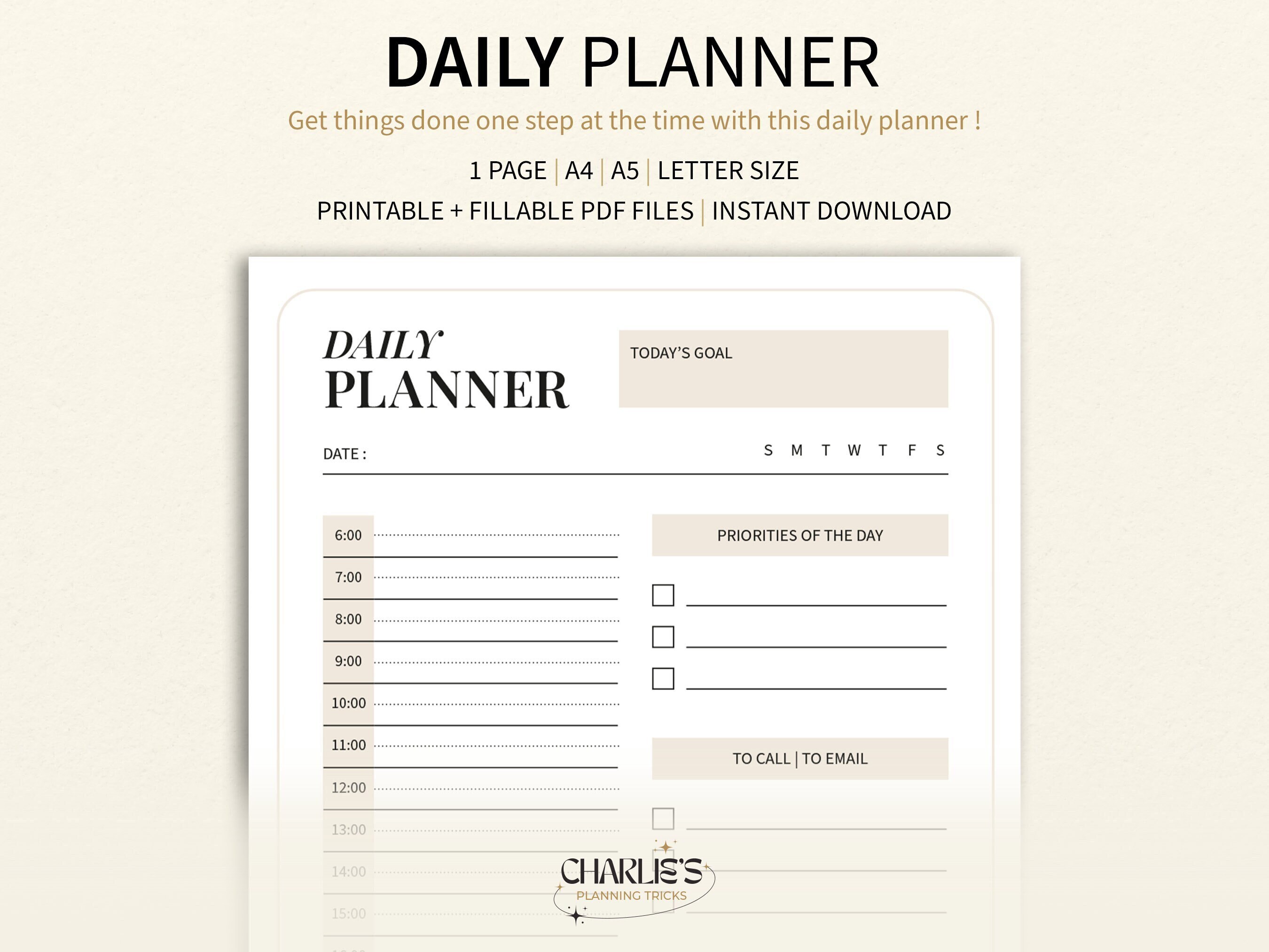 Daily Planner Printable Fillable Planner Productivity - Etsy
