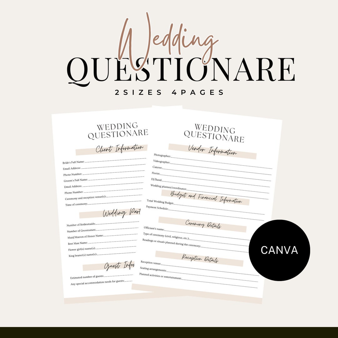 Professional Wedding Planner Client Questionnaire and Welcome Letter ...