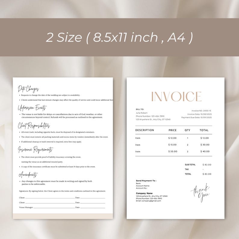 Venue Rental Contract Form, Venue Rental Agreement Template, Wedding ...