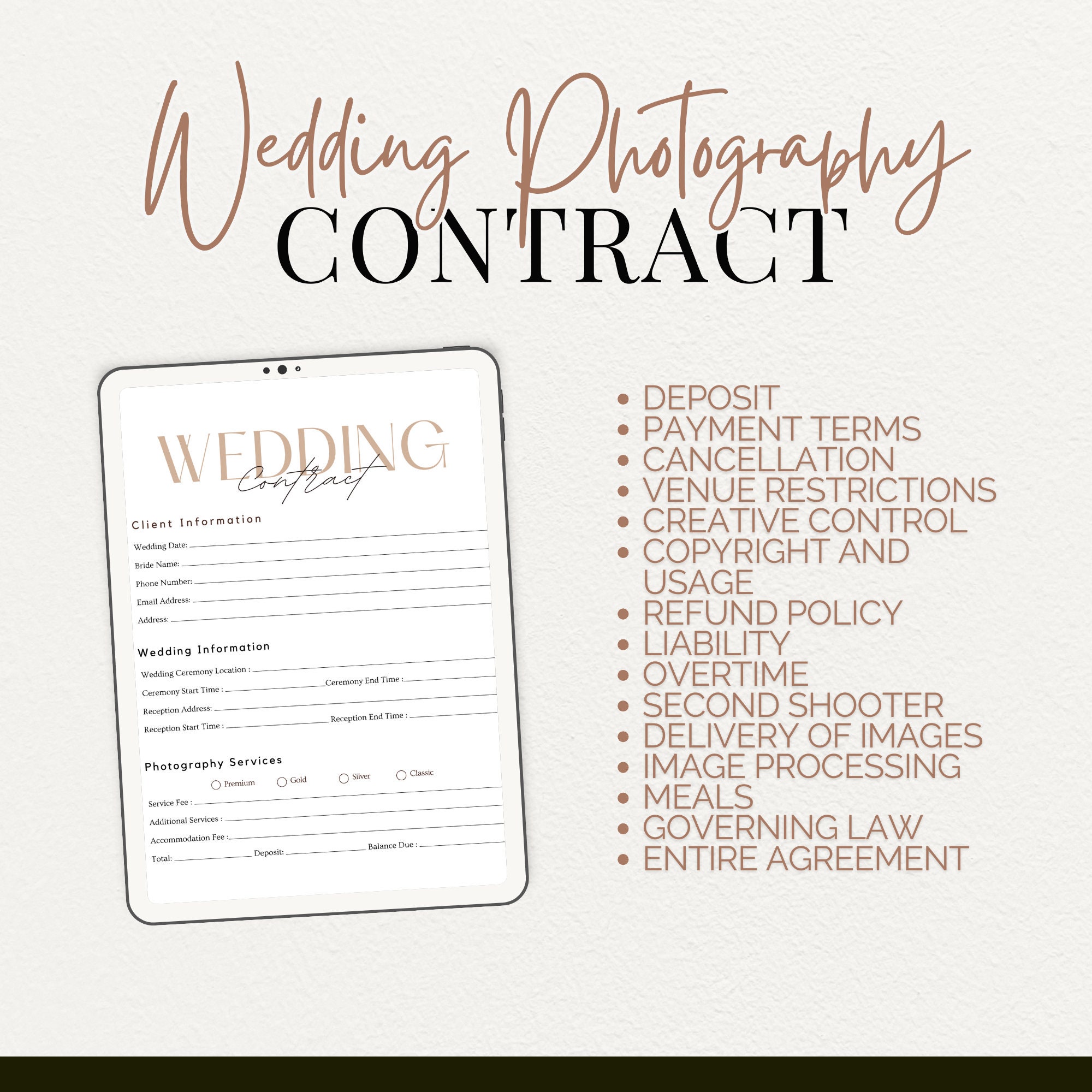 Wedding Photography Contract Template | Photography Forms | Contract ...