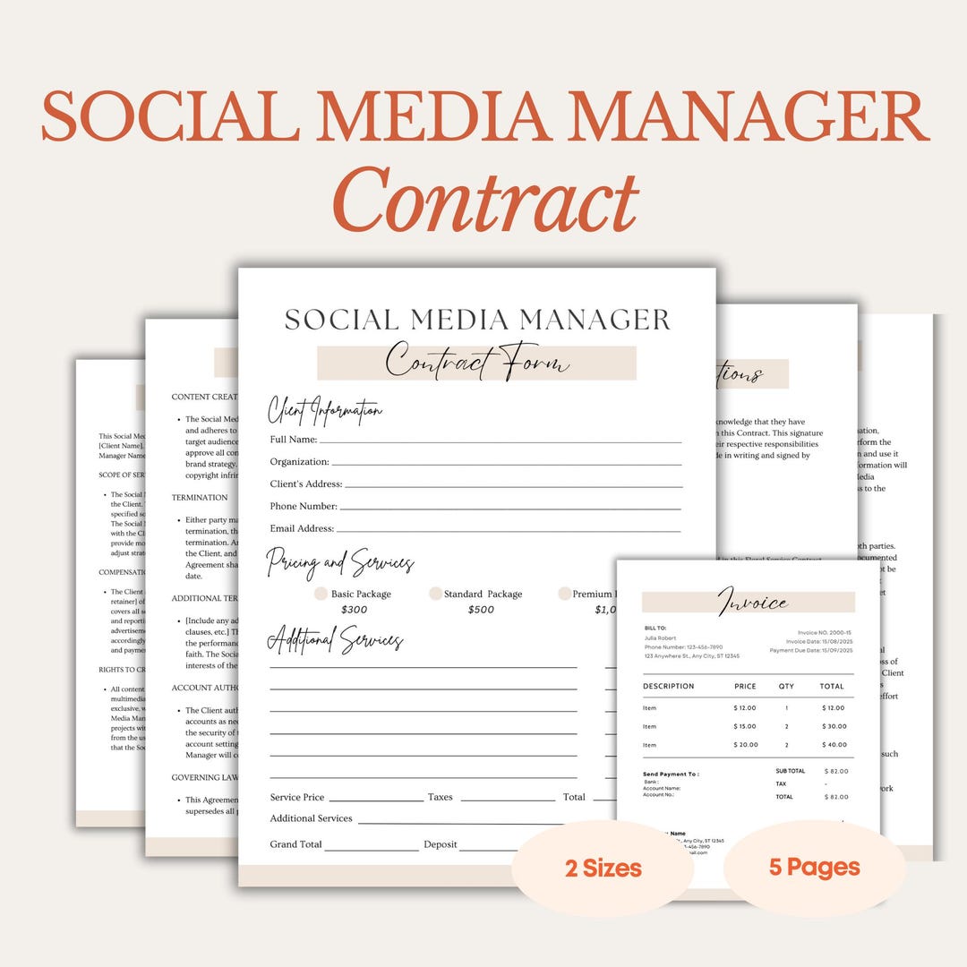 Social Media Manager Contract Template - Etsy