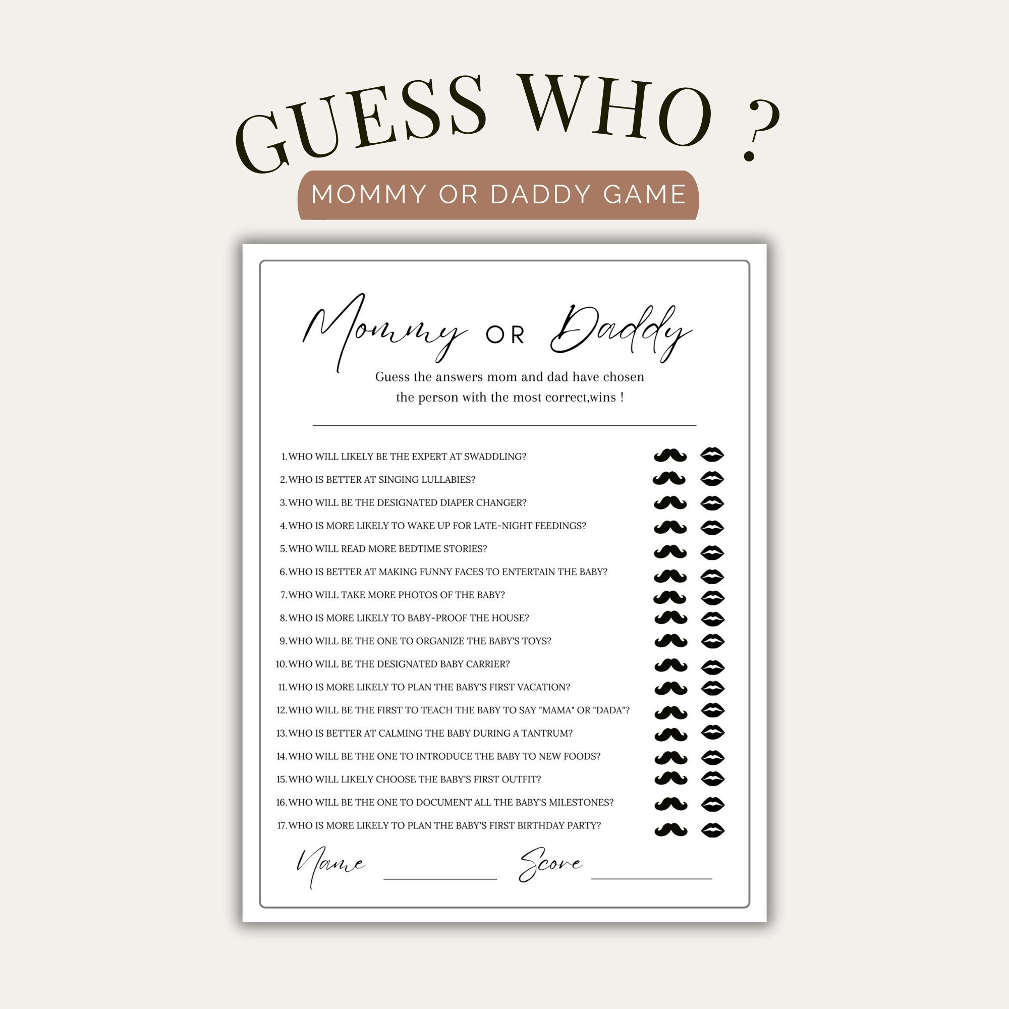 Guess Who Mommy or Daddy Game Baby Shower Party Game Mommy or Daddy ...