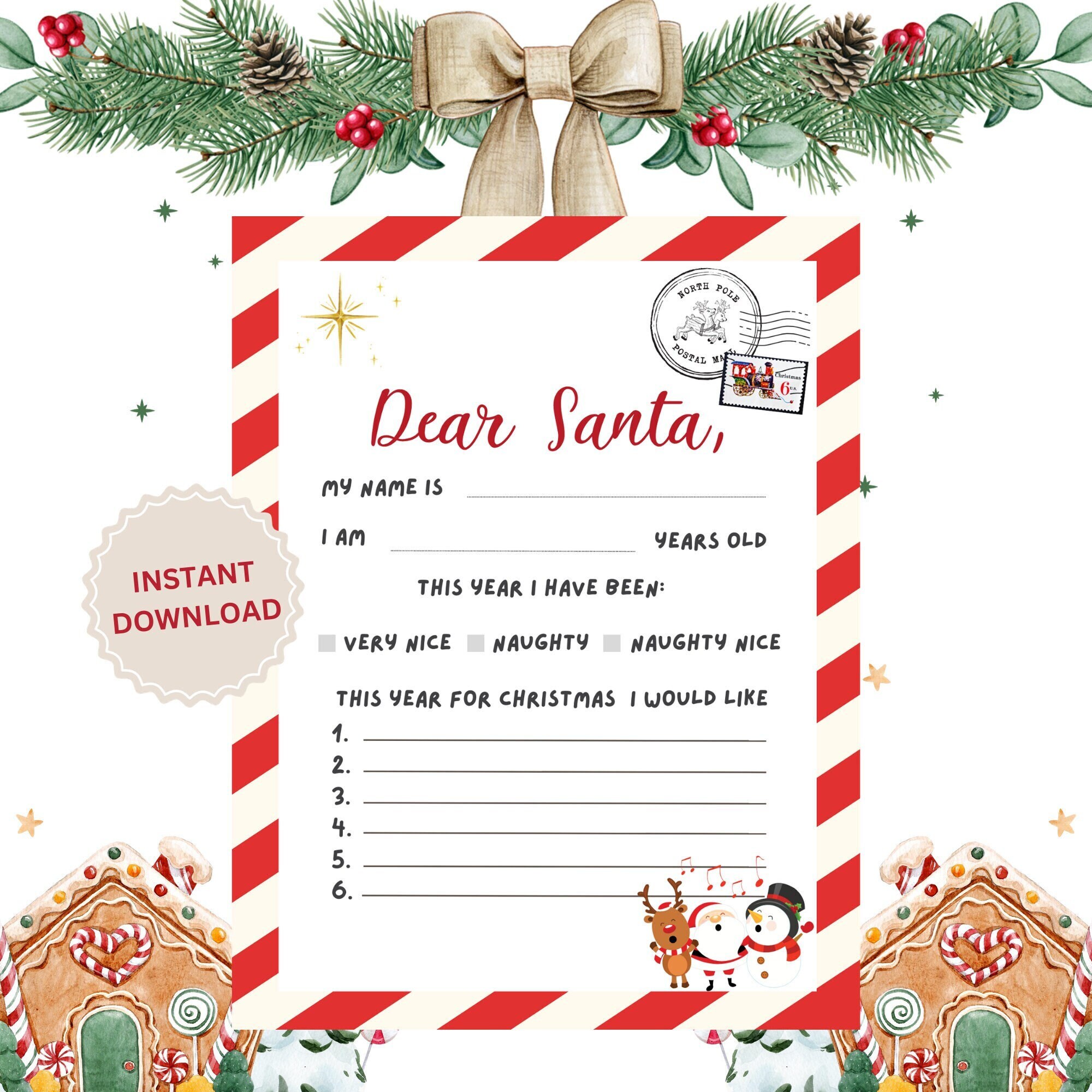 Letter to Santa PRINTABLE / Kids Letter to Santa / Santa Letter ...