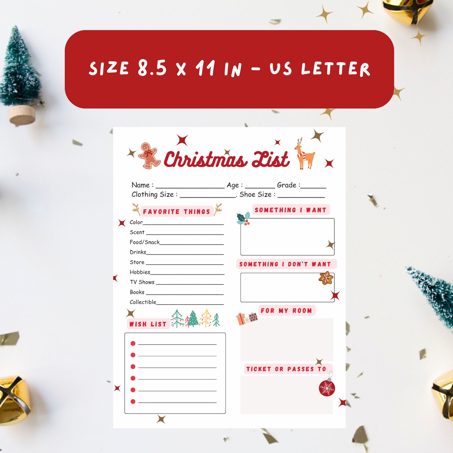Christmas List,kids Christmas Wish List,printable Gift Wish List ...