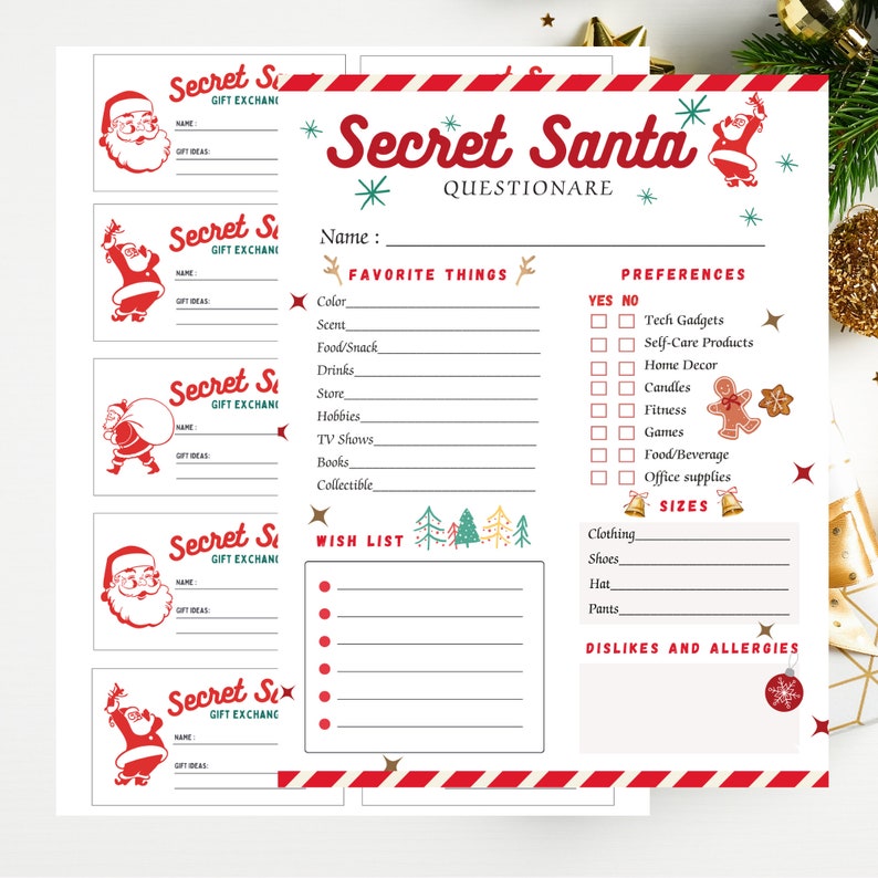 Secret Santa Questionnaire for Coworkers and Teachers Office Gift ...