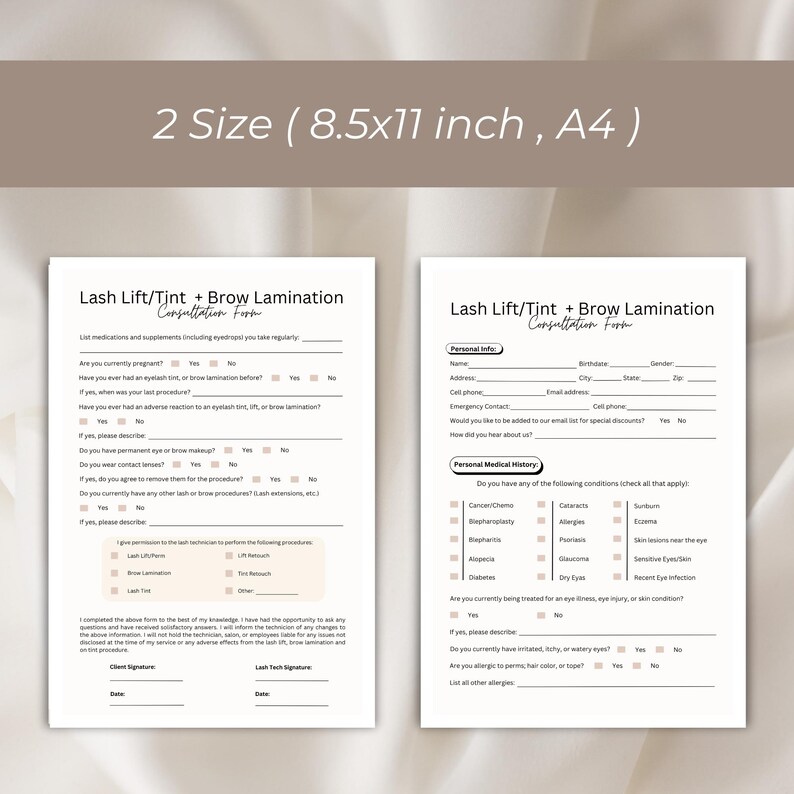 Editable Lash Lift and Brow Lamination Templates, Lash Intake and ...