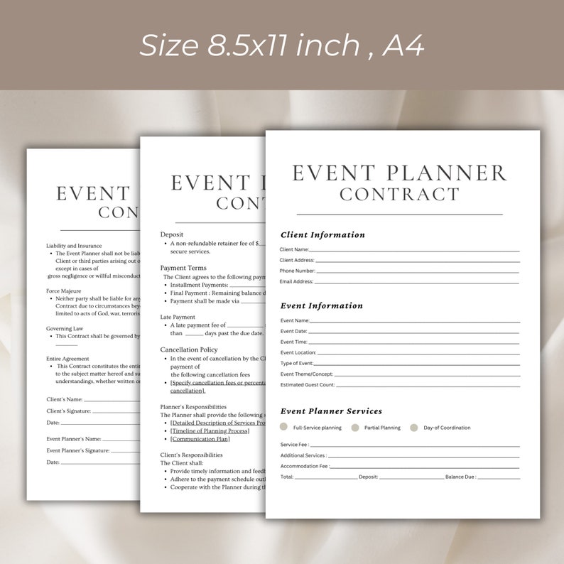 Event Planner Contract Template | Event Planner Client Forms | Wedding ...