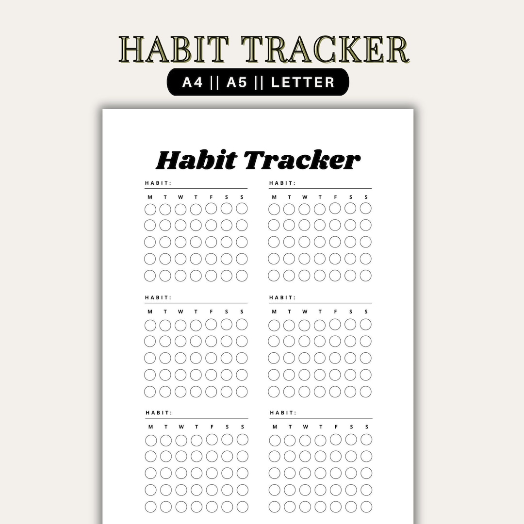 Habit Tracker - A5 Journal Page - PRINTABLE Tracker - Monthly Tracker ...
