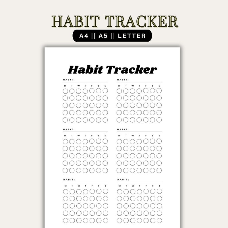Habit Tracker - A5 Journal Page - PRINTABLE Tracker - Monthly Tracker ...